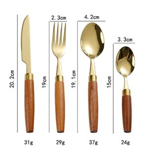 32-Piece Wood Silverware Cutlery Set for 8,Quality Stainless Steel Cutlery Set with Wooden Handle, Modern Tableware Cutlery Set for Home Restaurant Hotel Family Gatherings Mirror Finish