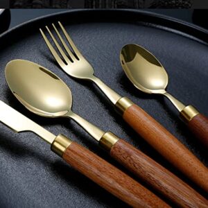 32-Piece Wood Silverware Cutlery Set for 8,Quality Stainless Steel Cutlery Set with Wooden Handle, Modern Tableware Cutlery Set for Home Restaurant Hotel Family Gatherings Mirror Finish