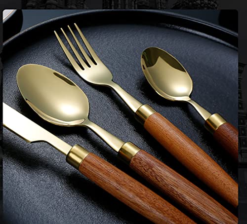 32-Piece Wood Silverware Cutlery Set for 8,Quality Stainless Steel Cutlery Set with Wooden Handle, Modern Tableware Cutlery Set for Home Restaurant Hotel Family Gatherings Mirror Finish