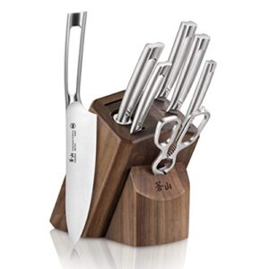 cangshan tn1 series 1021950 swedish 14c28n steel forged 8-piece knife block set, walnut