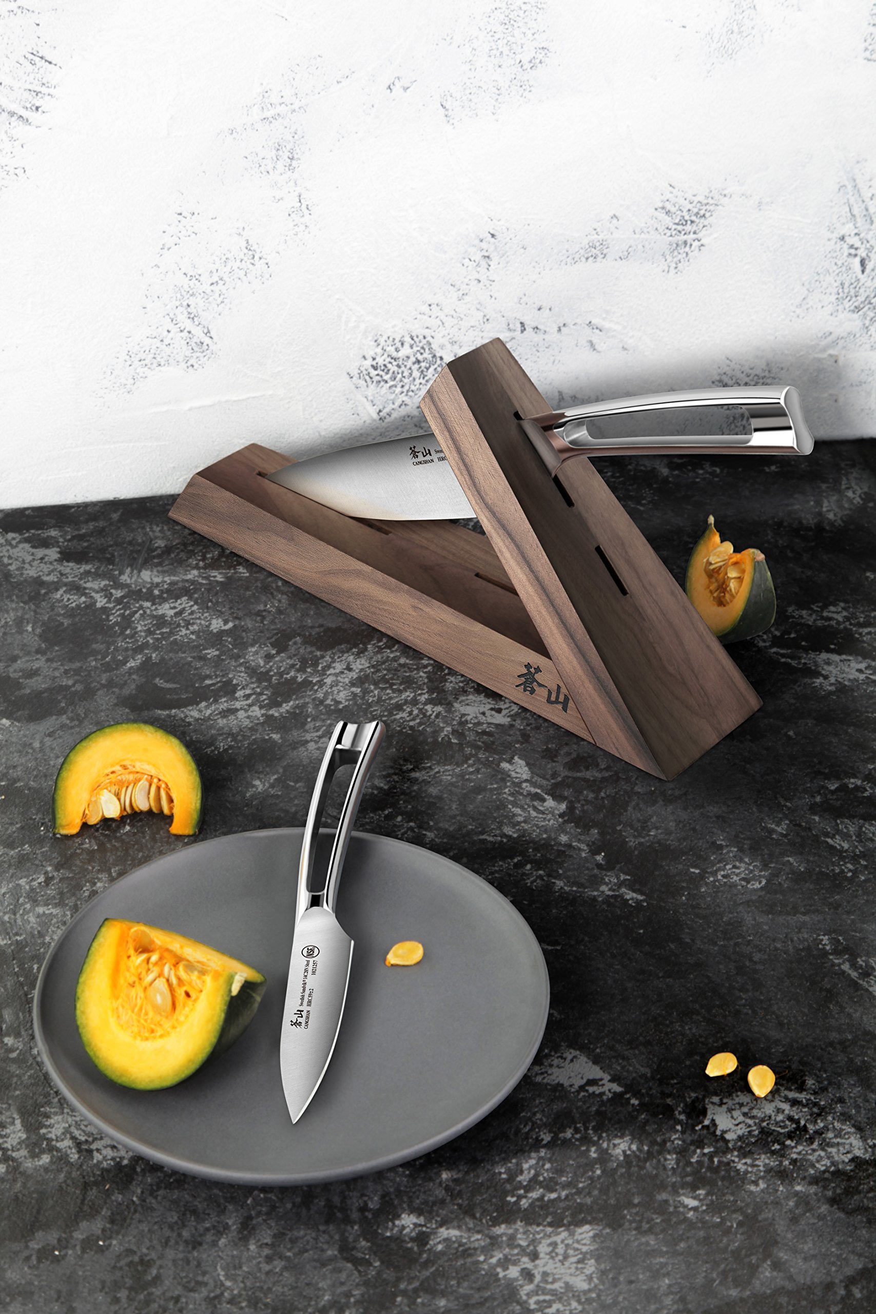 Cangshan TN1 Series 1021264 Swedish 14C28N Steel Forged 3-Piece TAI Knife Block Set, Walnut