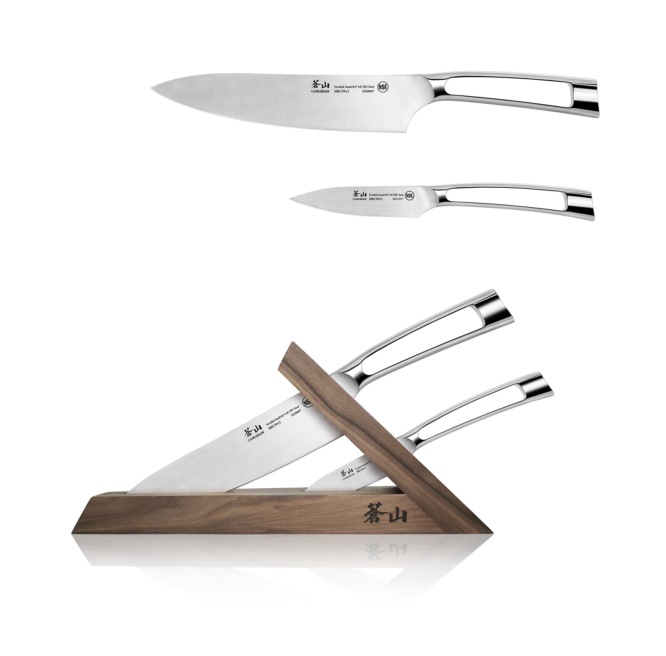 Cangshan TN1 Series 1021264 Swedish 14C28N Steel Forged 3-Piece TAI Knife Block Set, Walnut