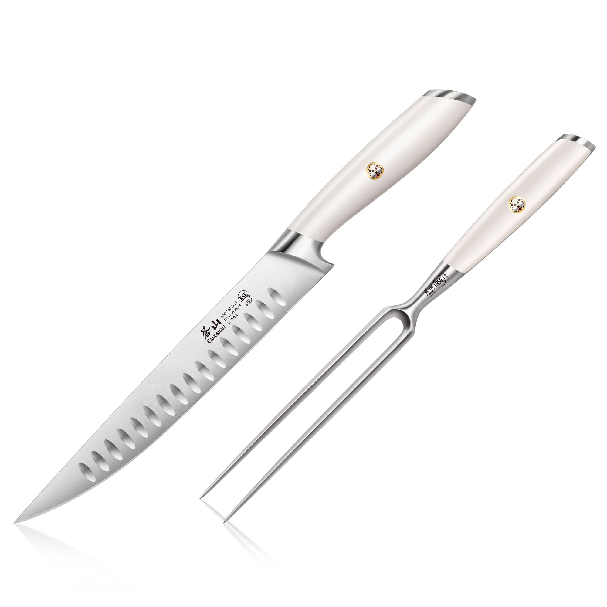 Cangshan L1 Series 1026962 German Steel Forged 2-Piece Carving Set, White