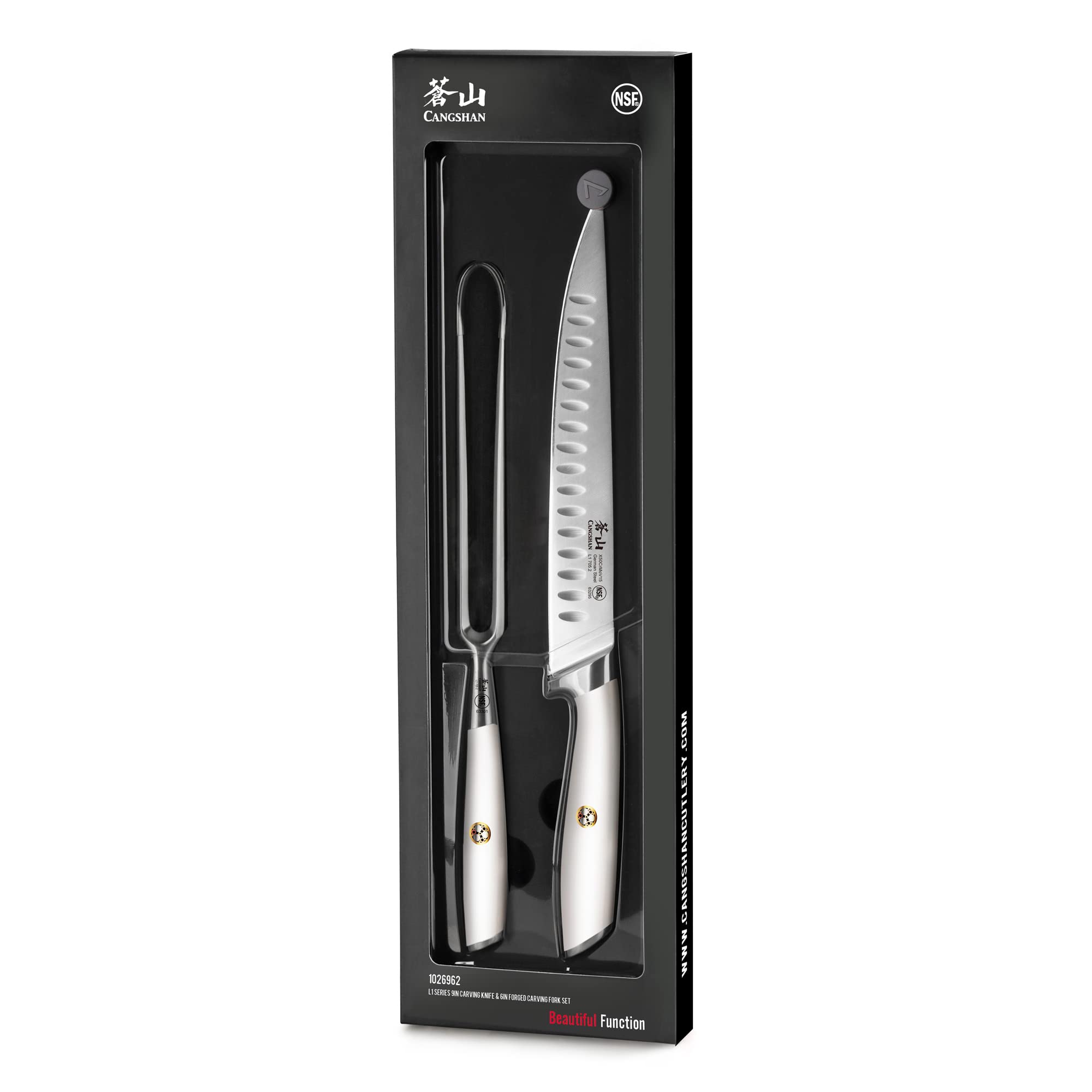 Cangshan L1 Series 1026962 German Steel Forged 2-Piece Carving Set, White