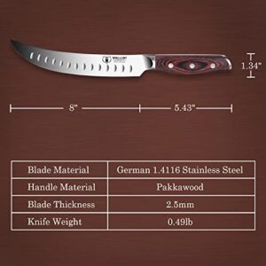 WALLOP Butcher's Breaking Knife - 8 inch Butcher Knife Scimitar Knife Meat Slicing Knife, German HC Stainless Steel with Full Tang Pakkawood Handle - Jane Series with Gift Box