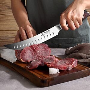 WALLOP Butcher's Breaking Knife - 8 inch Butcher Knife Scimitar Knife Meat Slicing Knife, German HC Stainless Steel with Full Tang Pakkawood Handle - Jane Series with Gift Box