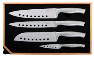 ozeri 5 piece knife and sharpener set with japanese stainless steel slotted blades, stainless steel