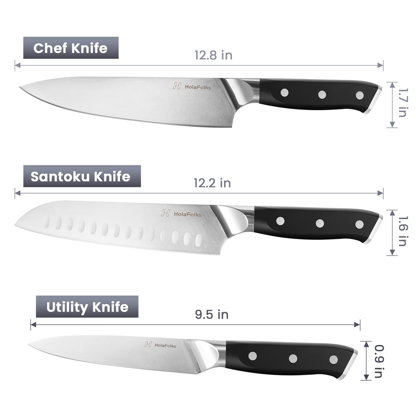 HolaFolks Anti-Rust Oil Coating Hand Forged High Carbon Steel Dividing Knife&3 PCS Professional Sharp Chef Knife Set