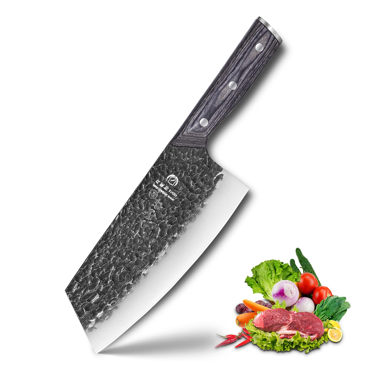 SHI BA ZI ZUO 7.5 Inch High Carbon Steel Vegetable Meat Cleaver Knife with Long-lasting Edge Designed for Cutting Meat Vegetable and Fruit