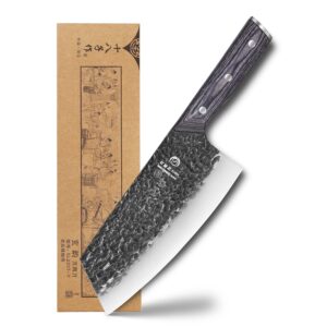 SHI BA ZI ZUO 7.5 Inch High Carbon Steel Vegetable Meat Cleaver Knife with Long-lasting Edge Designed for Cutting Meat Vegetable and Fruit