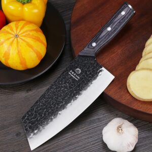 SHI BA ZI ZUO 7.5 Inch High Carbon Steel Vegetable Meat Cleaver Knife with Long-lasting Edge Designed for Cutting Meat Vegetable and Fruit