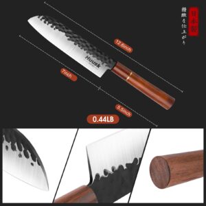 Huusk Japan Chef Knife Set, 8 inch Gyuto Knife Professional Chef Knife, Santoku Japanese Kitchen Knife 7 inch and Nakiri Knife Vegetable & Fruit Knife 7inch, Hand Forged Cooking Knives