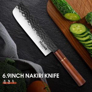 Huusk Japan Chef Knife Set, 8 inch Gyuto Knife Professional Chef Knife, Santoku Japanese Kitchen Knife 7 inch and Nakiri Knife Vegetable & Fruit Knife 7inch, Hand Forged Cooking Knives