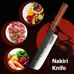 Huusk Japan Chef Knife Set, 8 inch Gyuto Knife Professional Chef Knife, Santoku Japanese Kitchen Knife 7 inch and Nakiri Knife Vegetable & Fruit Knife 7inch, Hand Forged Cooking Knives