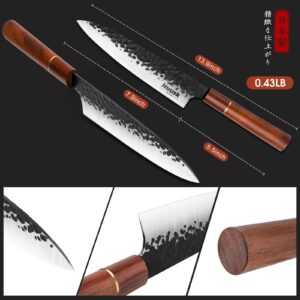 Huusk Japan Chef Knife Set, 8 inch Gyuto Knife Professional Chef Knife, Santoku Japanese Kitchen Knife 7 inch and Nakiri Knife Vegetable & Fruit Knife 7inch, Hand Forged Cooking Knives