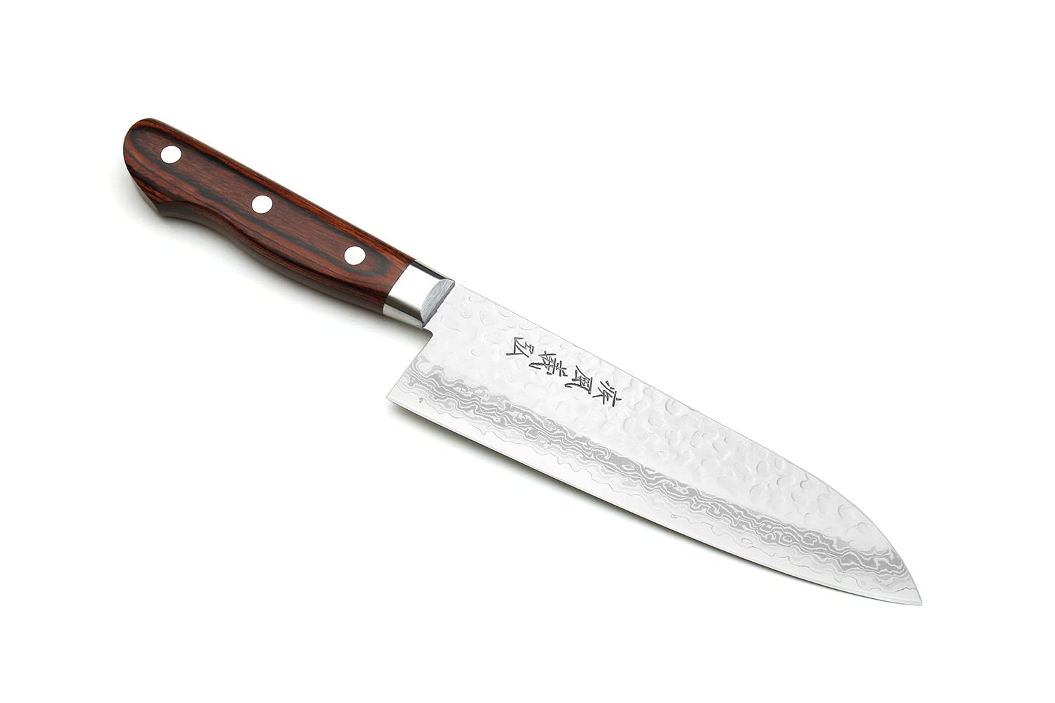 Yoshihiro VG-10 16 Layer Hammered Damascus Stainless Steel Santoku Chefs Knife (7'' (180mm))