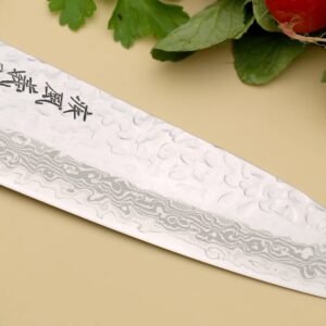 Yoshihiro VG-10 16 Layer Hammered Damascus Stainless Steel Santoku Chefs Knife (7'' (180mm))