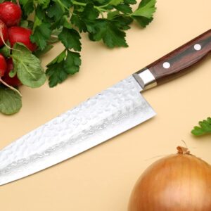 Yoshihiro VG-10 16 Layer Hammered Damascus Stainless Steel Santoku Chefs Knife (7'' (180mm))