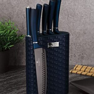 Berlinger Haus Kitchen Knife Set with Block, 7 Piece Knives Set for Kitchen, Elegant Design Cooking Knives with Kitchen Shears, Sharp Cutting Stainless Steel Chef Knife Set with Stand, Blue