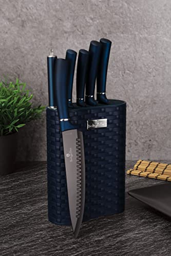 Berlinger Haus Kitchen Knife Set with Block, 7 Piece Knives Set for Kitchen, Elegant Design Cooking Knives with Kitchen Shears, Sharp Cutting Stainless Steel Chef Knife Set with Stand, Blue