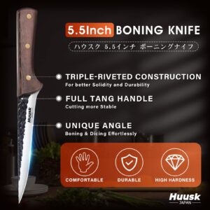 Huusk Japan Knife 8.27 Inch Razor Sharp Kitchen Knives Bundle with Boning Knife for Meat Cutting