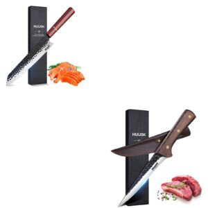 huusk kiritsuke chef knife professional 9" bundle with japanese meat butcher brisket trimming knife