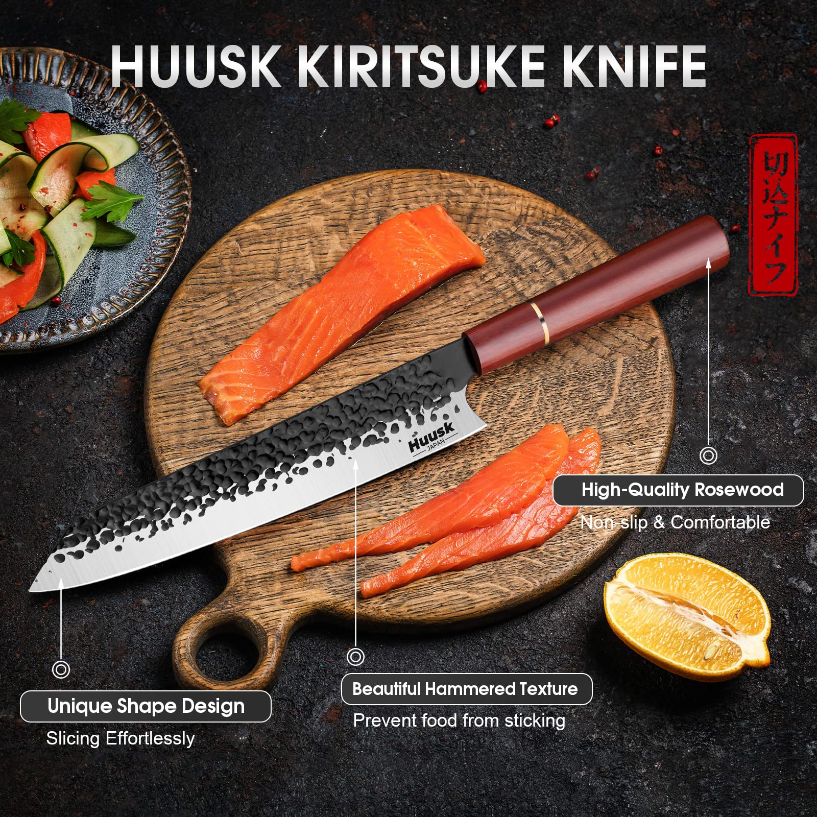 Huusk Kiritsuke Chef Knife Professional 9" Bundle with Japanese Meat Butcher Brisket Trimming Knife