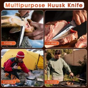 Huusk Upgraded Viking Knives Hand Forged Boning Knife Bundle with Hand Forged Deboning Knife with Sheath