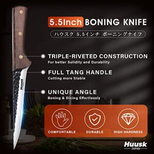 Huusk Upgraded Viking Knives Hand Forged Boning Knife Bundle with Hand Forged Deboning Knife with Sheath