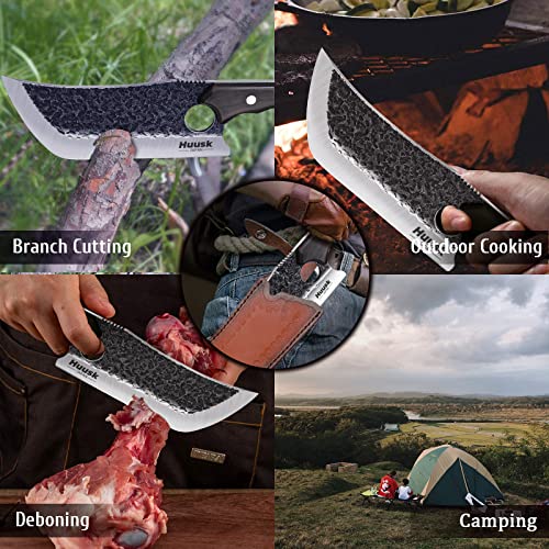 Huusk Upgraded Viking Knives Hand Forged Boning Knife Bundle with Hand Forged Deboning Knife with Sheath