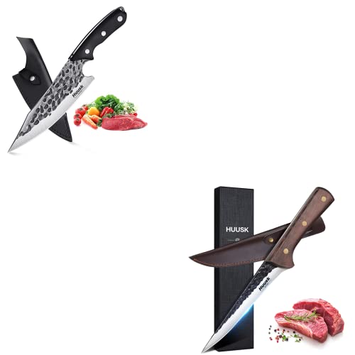 Huusk Chef Knife with Sheath Bundle with Sharp Fillet Knives for Meat, Fish, Poultry