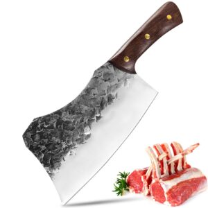 xizor hand forged cleaver chef knife 7 inch bone chopping knife high carbon steel heavy meat slicing butcher knives full tang wavy wenge wood handle for meat vegetable cooking tool