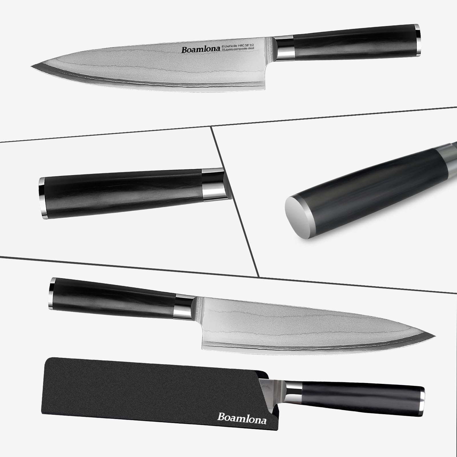 BOAMLONA Japanese Chef Knife - 8 Inch - 9 Layers 9CR18MoV High Carbon Steel - Razor Sharp - with Gift Box&Sheath