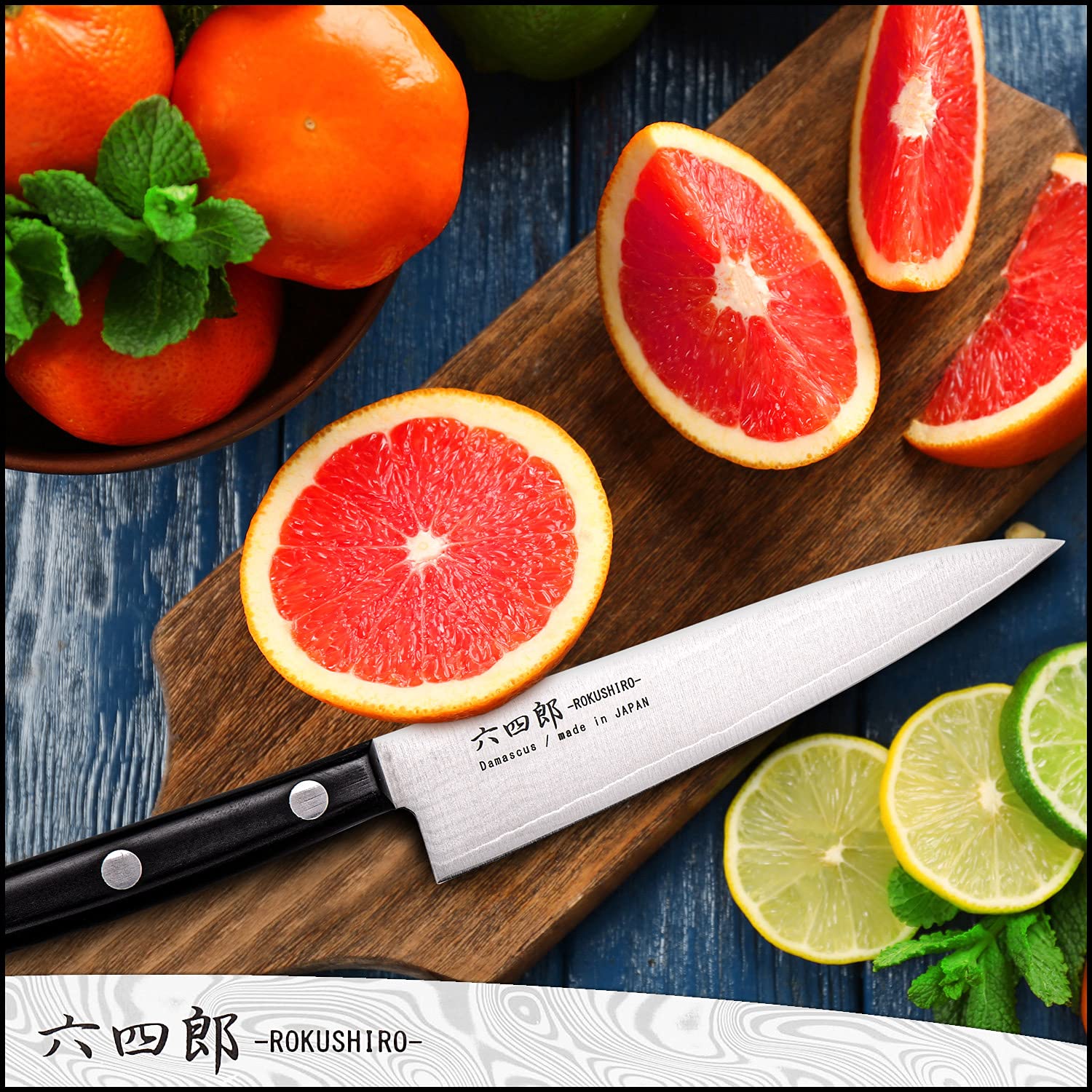 ROKUSHIRO Petty Knife 5.3-Inch (135mm), 37-Layer VG10 Damascus Hammered Kitchen Chef Knife, High Carbon Stainless Steel Forged Blade