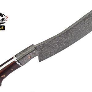 Sapra Damascus steel 10.75” Inches Meat Cleaver Chef Butcher Vegetable frozen Boning Cleaver Knife Heavy Duty Sharp Edge Full Tang Meat Cleaver Bone Copper with Genuine Leather Sheath