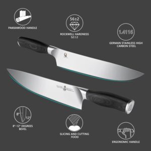 TUO Chefs Knife 10 inch Professional Knives For Kitchen Cutting,Kitchen Knives,Razor Sharp Edge,Comfortable Pakkawood Handle German Stainless High Carbon Steel, Fiery Phoenix Series - Black