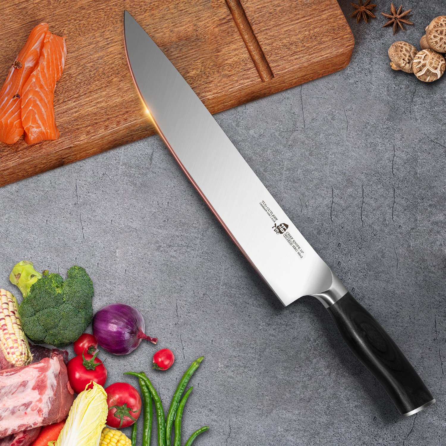 TUO Chefs Knife 10 inch Professional Knives For Kitchen Cutting,Kitchen Knives,Razor Sharp Edge,Comfortable Pakkawood Handle German Stainless High Carbon Steel, Fiery Phoenix Series - Black