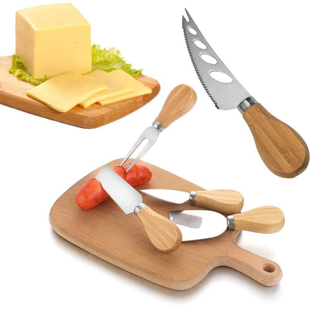 Balaweis 6 Pcs Set Travel Cheese Knives Sharp Stainless Steel with Bamboo Wood Handle Cheese Knife, Shaver, Fork and Spreader