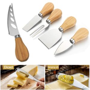 Balaweis 6 Pcs Set Travel Cheese Knives Sharp Stainless Steel with Bamboo Wood Handle Cheese Knife, Shaver, Fork and Spreader