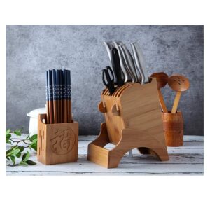 HomDSim Bamboo Knife Block Without Knives Knife Storage Organizer and Holder for Knives Scissors and Sharpening Rod