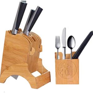 HomDSim Bamboo Knife Block Without Knives Knife Storage Organizer and Holder for Knives Scissors and Sharpening Rod