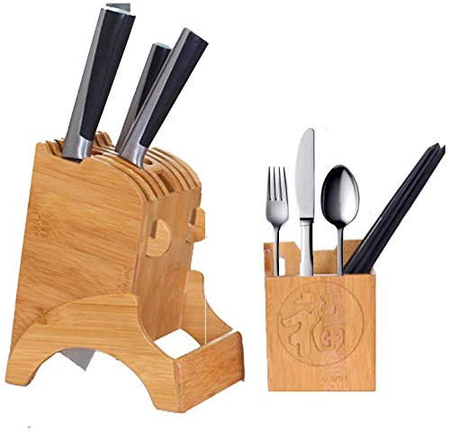 HomDSim Bamboo Knife Block Without Knives Knife Storage Organizer and Holder for Knives Scissors and Sharpening Rod