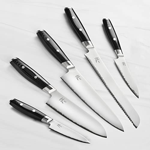 Yaxell Mon 6-piece Knife Set - Made in Japan - VG10 Stainless Steel Knives with Slim Wood Block