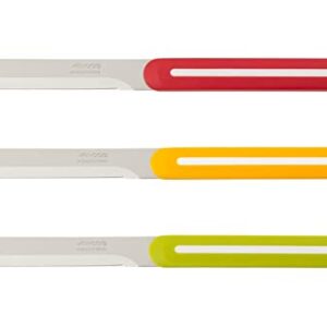 ARCOS Paring Knife Set of 3 Pieces 4 Inch Stainless Steel. Colorful Kitchen Knives for Peeling Fruits and Vegetables. Ergonomic Polypropylene Handle. Serie B-Line. Color Orange, Red and Green.