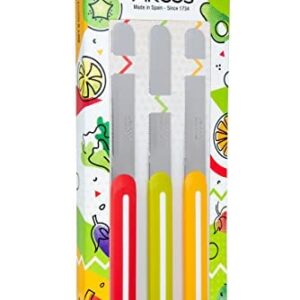 ARCOS Paring Knife Set of 3 Pieces 4 Inch Stainless Steel. Colorful Kitchen Knives for Peeling Fruits and Vegetables. Ergonomic Polypropylene Handle. Serie B-Line. Color Orange, Red and Green.