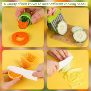 MIKIMIQI 11 PCS Kids Kitchen Knife Set, Wooden Kids Knife Safe Knives for Real Cooking Serrated Edges Children Cooking Utensils Tools Plastic Knife for Toddlers with Potato Slicers Cutting Board