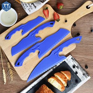 XYJ Authentic Since 1986,Chef Cake Knives Set With Paring Knife,Ceramic Utility Knives,Chopping Board,Fruit Fork,Serrated Pizza Bread Baking Knife,Kitchen Slicing Fruit Vegetable Cutter Blue