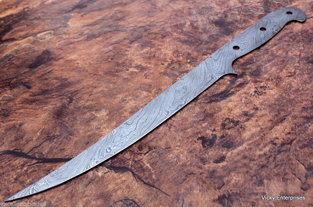 JNR Traders Damascus Steel Fillet Knife Blank Knife Making, 12" Handmade Boning Knife Blank Blade, Diy Professional Kitchen Chef Knife Blade Blank 9003