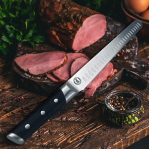 Kitory Slicing Carving Knife - 12" Brisket Knife for Meat Turkey Cutting - Forged German High Carbon Steel Granton Blade - Pakka Wood Handle - Metadrop Series 2024 Gifts