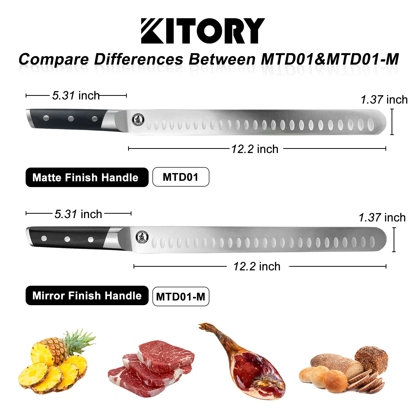 Kitory Slicing Carving Knife - 12" Brisket Knife for Meat Turkey Cutting - Forged German High Carbon Steel Granton Blade - Pakka Wood Handle - Metadrop Series 2024 Gifts